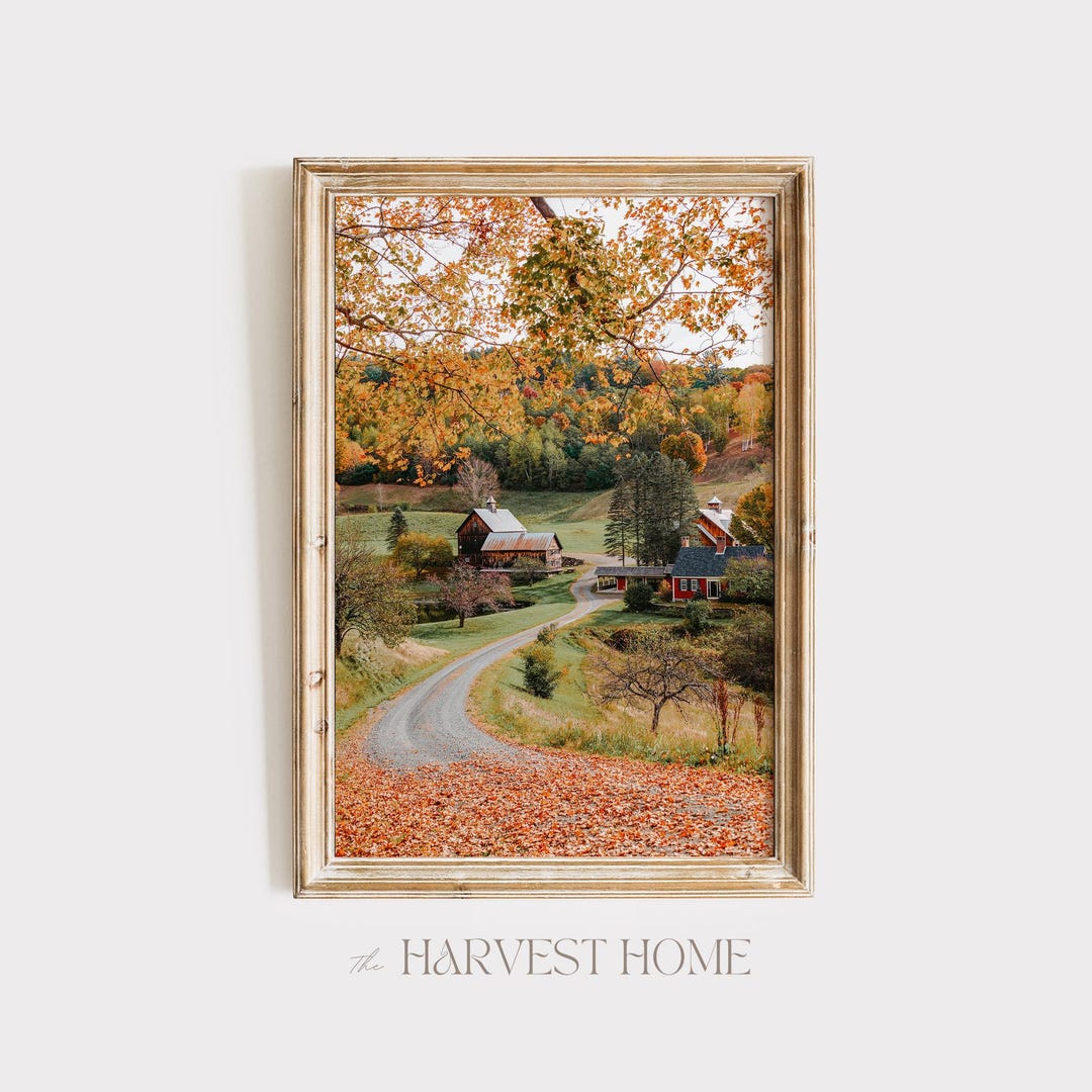 Old New England Farm Print, Vermont in Autumn Poster, Rustic Home Decor ...