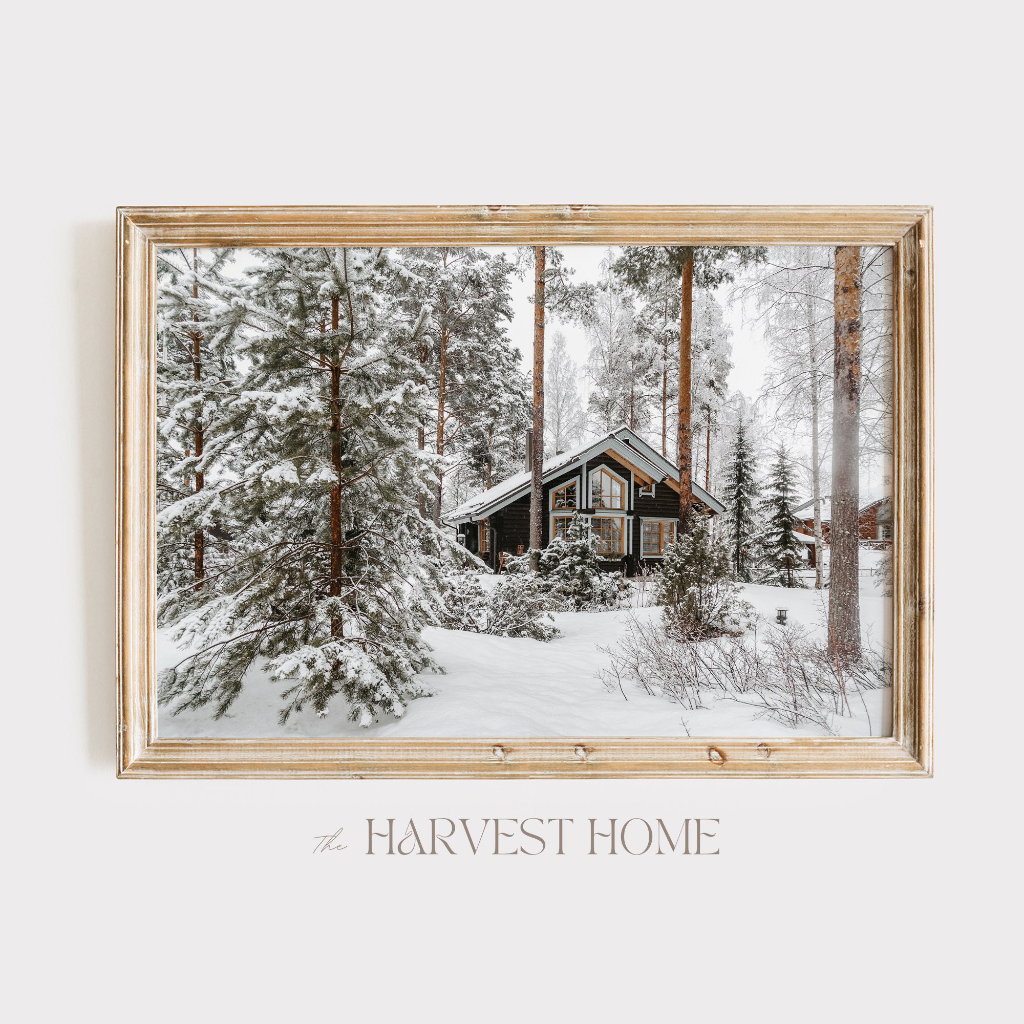 Cabin in Snowy Forest, Rustic Lodge Decor, Holiday Wall Art, Snowy ...