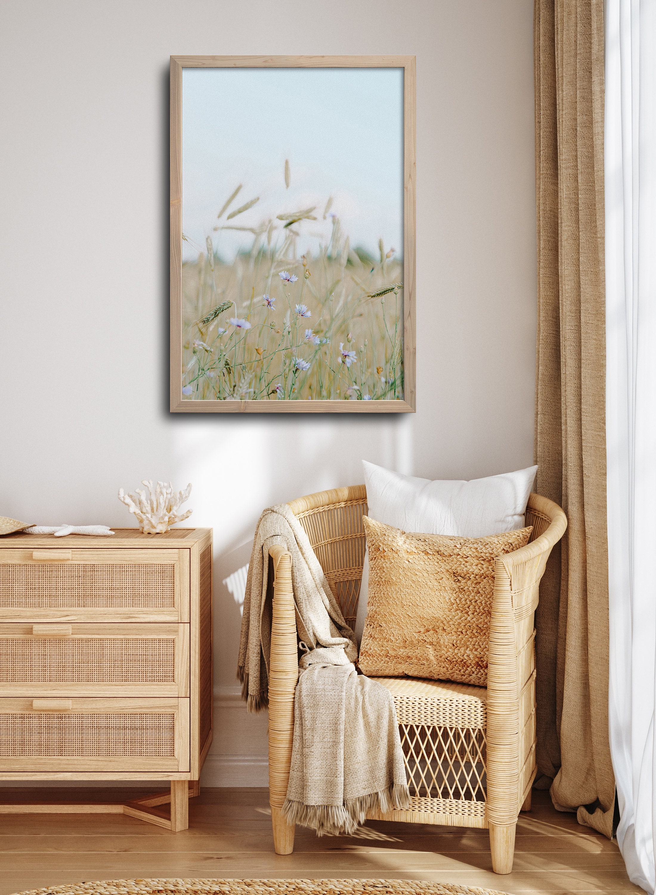 Farm Flower Field Print, Summer Scenery Print, Little Blue Flowers ...