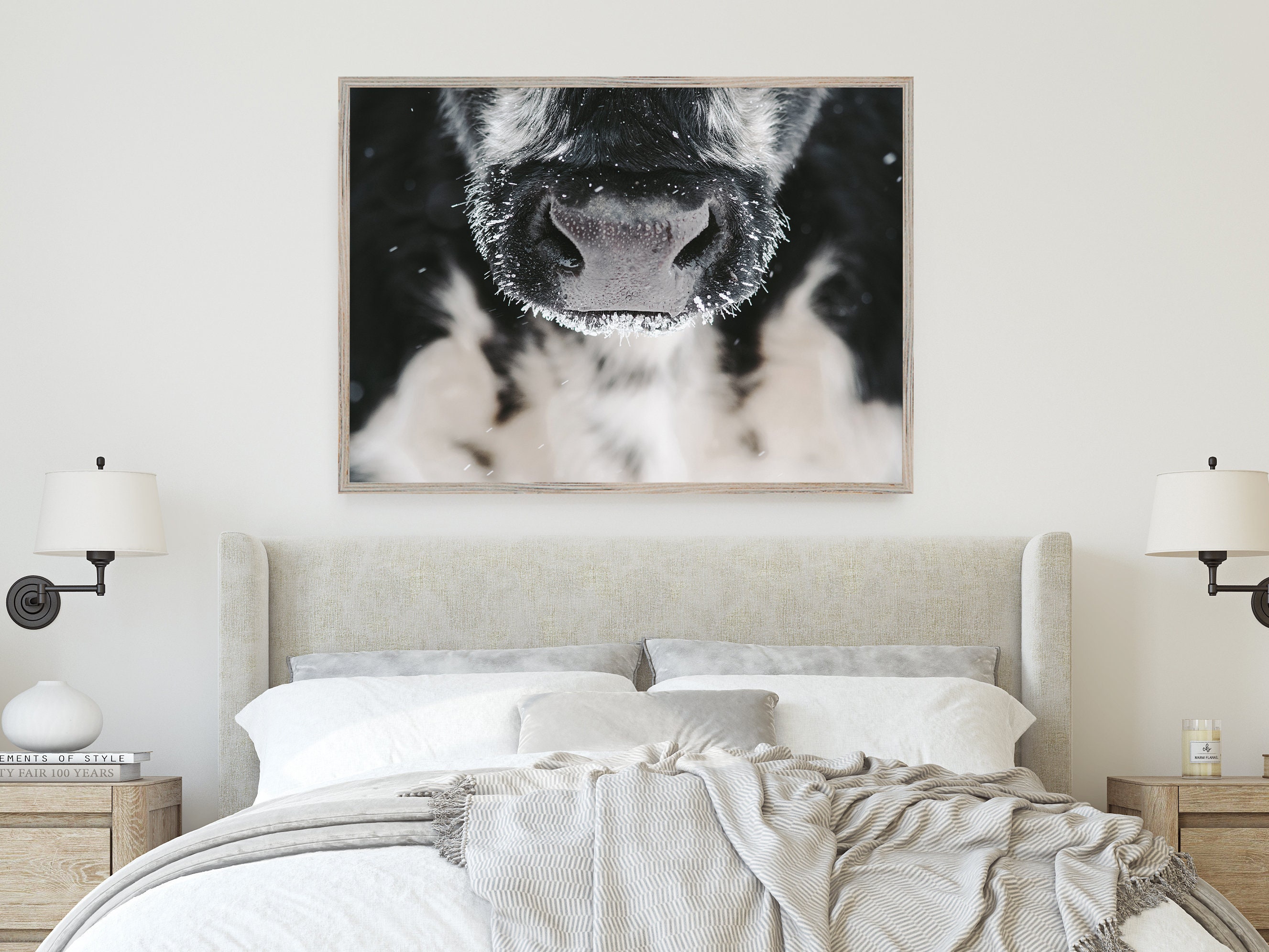 Frozen Cow Nose, Snowy Cow Wall Art, Farmhouse Decor, Winter Cow Poster ...