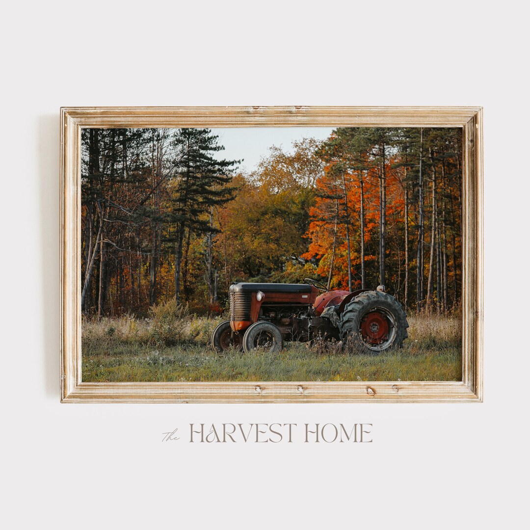 Autumn Tractor on the Farm Print, Farmhouse Scenery, Rustic Forest ...