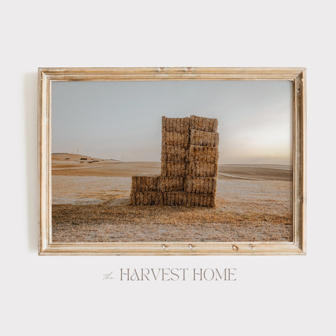 Stack of Hay Bales Print, Rustic Wall Art, Summer Hay Harvest Poster ...
