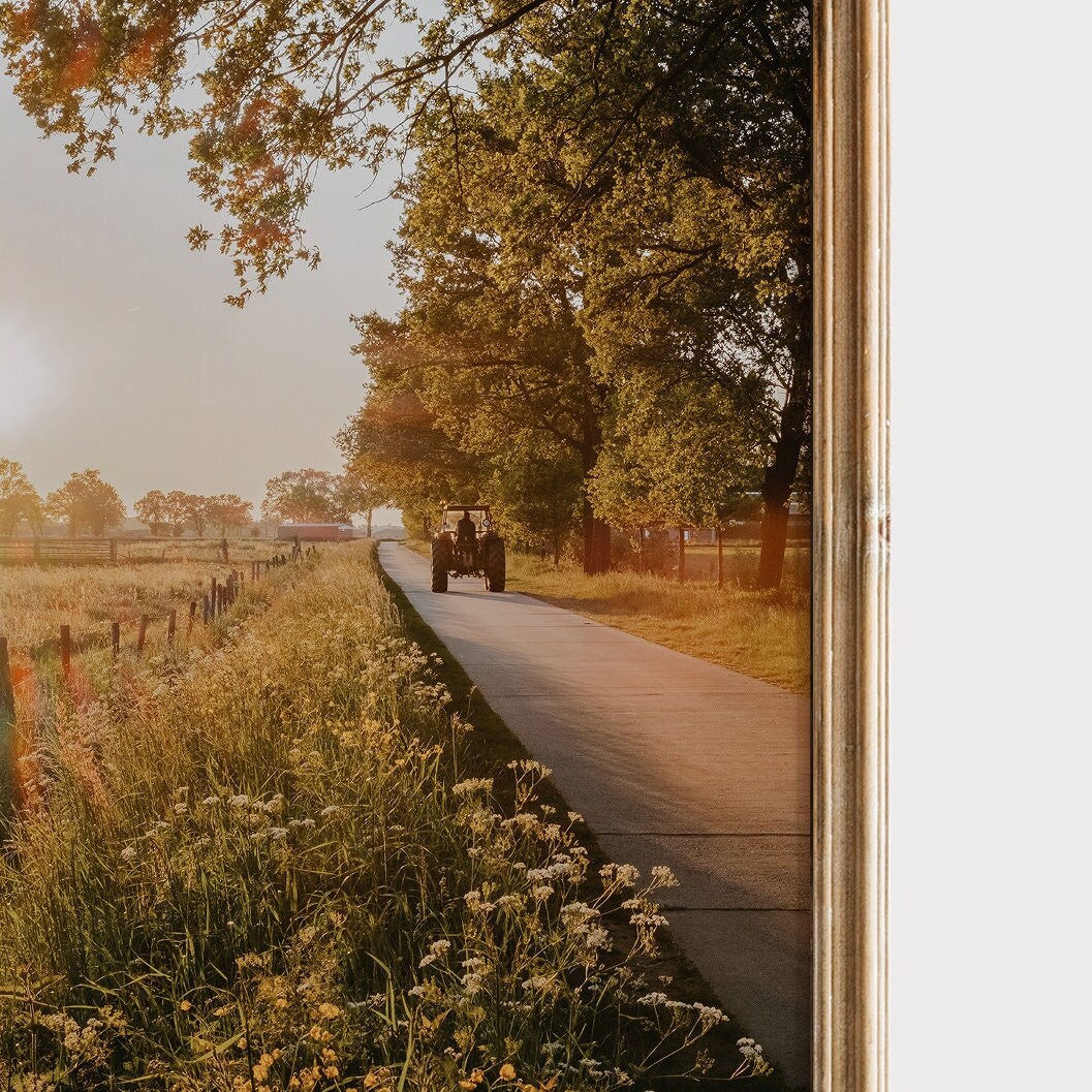 Tractor on Country Lane Print, Autumn Sunset Poster, Farmhouse Decor ...