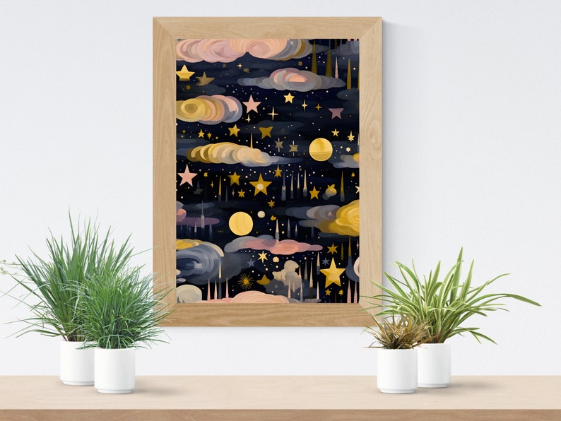 Moody Stars, Moons, Clouds Seamless Patterns - Digital Patterns ...