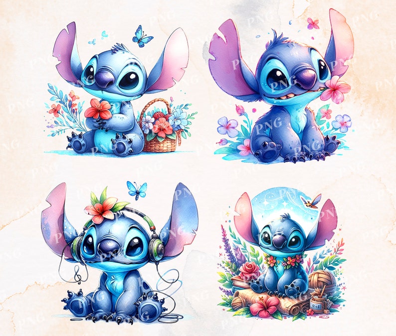 16 Designs Stitch Png Bundle, Stitch Clipart Png Sublimation, Cartoon ...