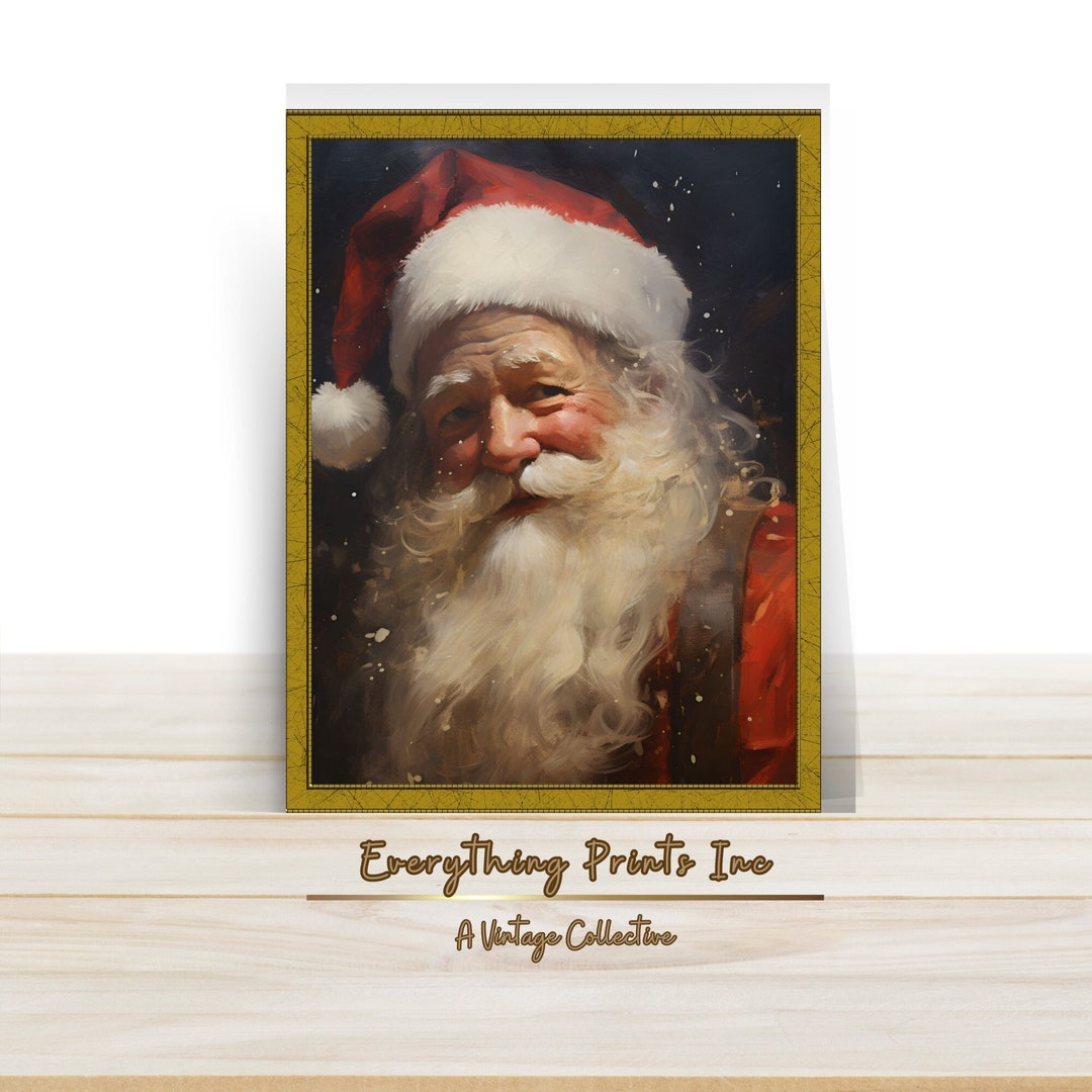 Santa Portrait Painting Print, Santa Claus Picture, Classic Santa ...
