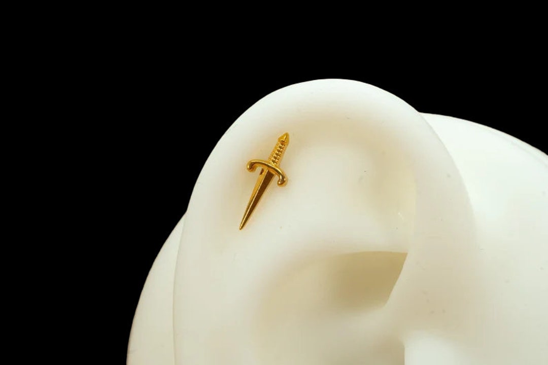 Dagger Push Pin Labret, Treadless Flat Back Earring, Tragus, Stud Earring, Silver Earring ...