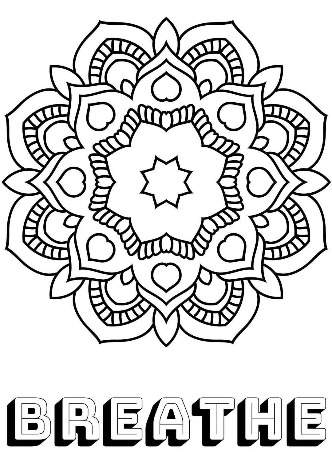 Mandala Coloring Page - Breathe - Etsy