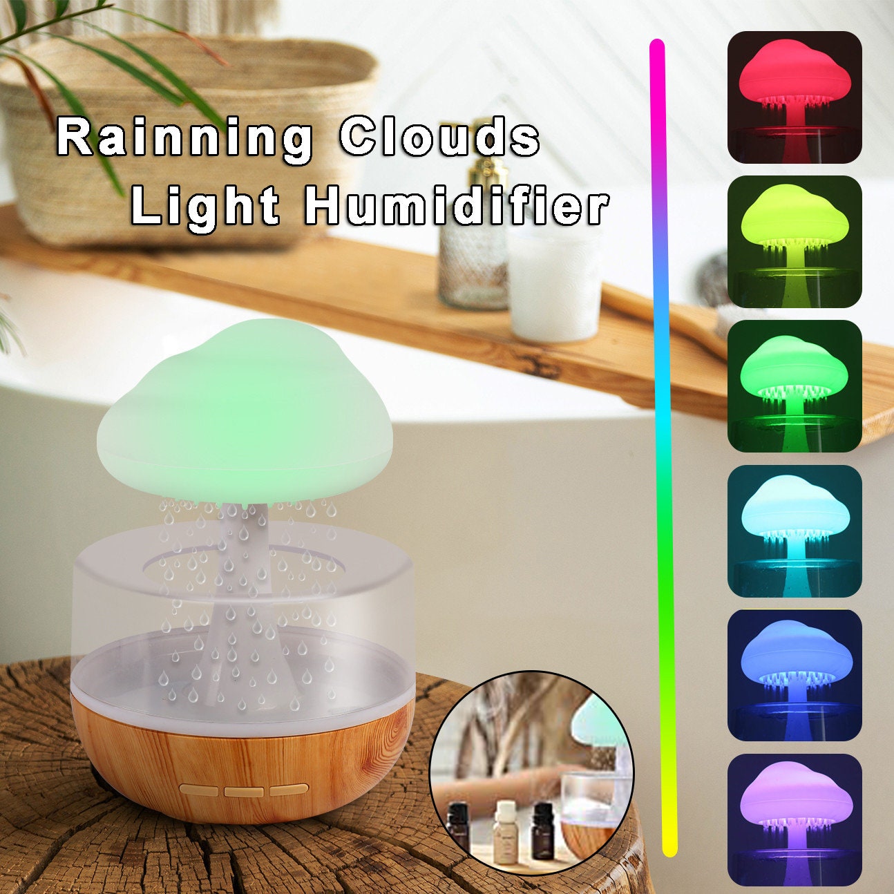 2-in-1 Desk Humidifier Zen Diffuser Raining Cloud Night Light - Etsy