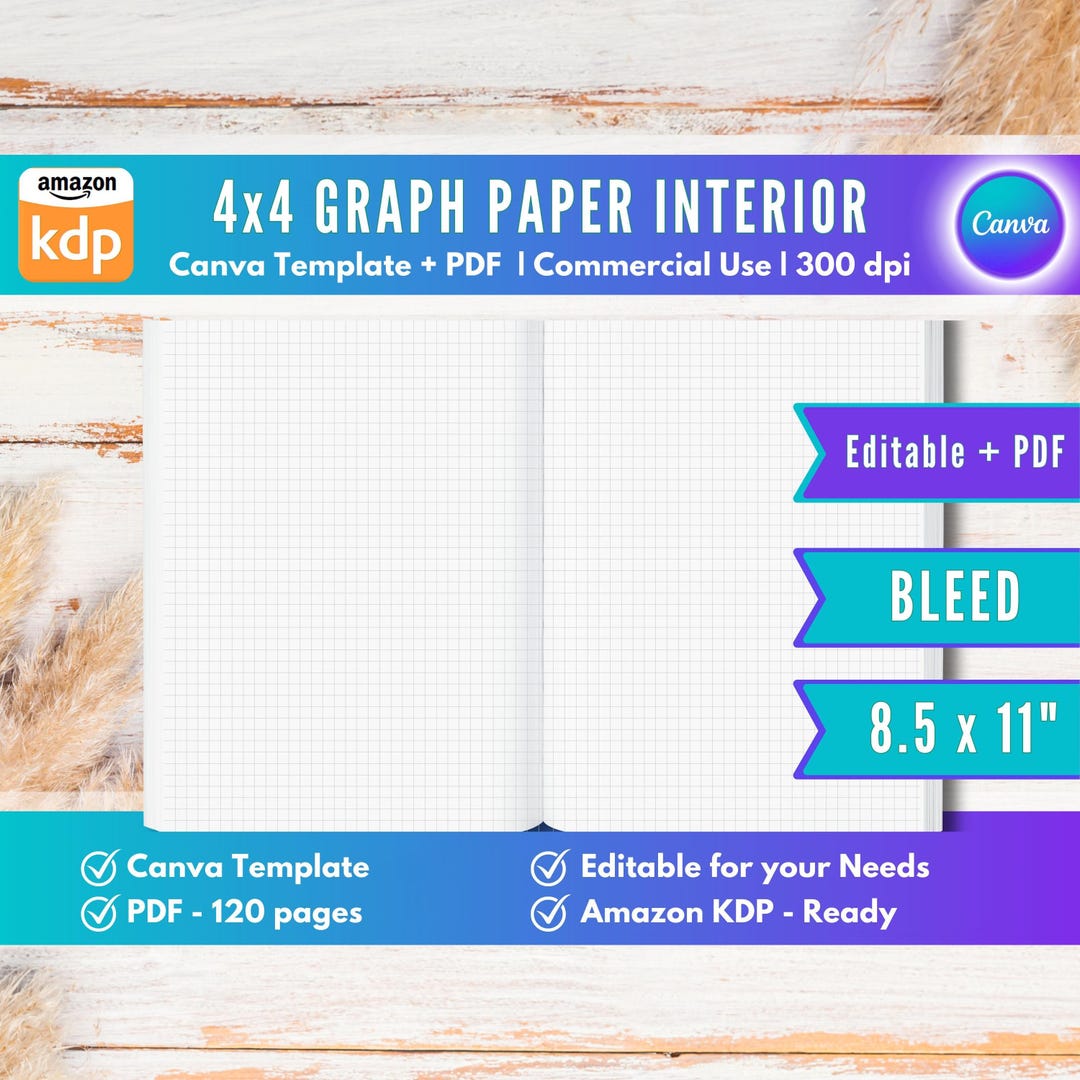 CANVA Editable KDP Interior - Graph Paper 4x4 Pages | 8.5x11" | 120 ...