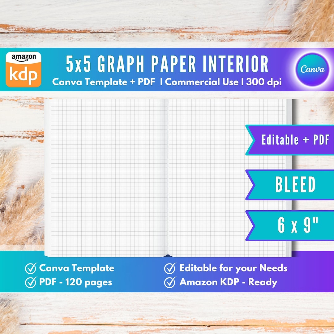 CANVA Editable KDP Interior - Graph Paper 5x5 Pages | 6x9" | 120 Pages ...