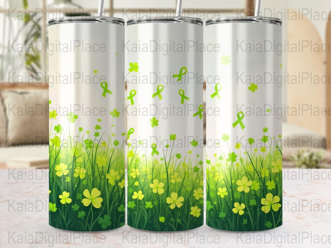 Lymphoma Cancer Awareness Tumbler Wrap, Green Ribbon PNG, Spring Flower ...