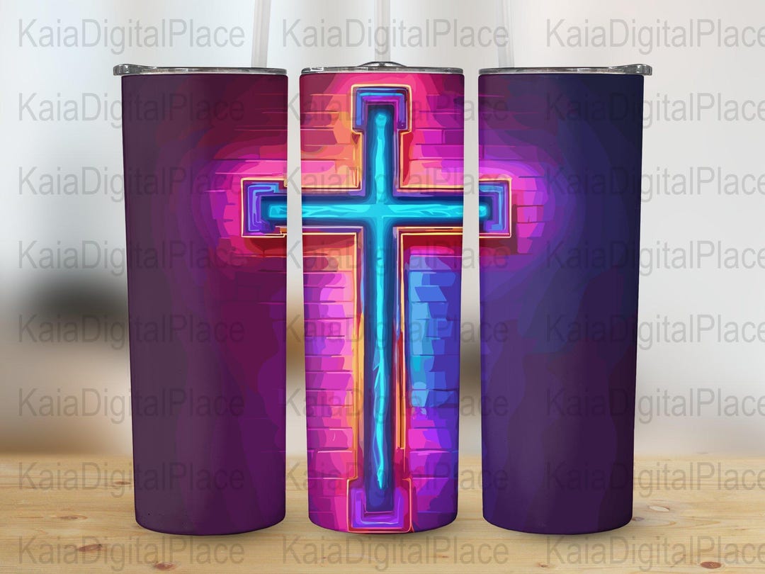 Neon Cross Digital Download, Illuminated Cross Art, Bright Colorful ...