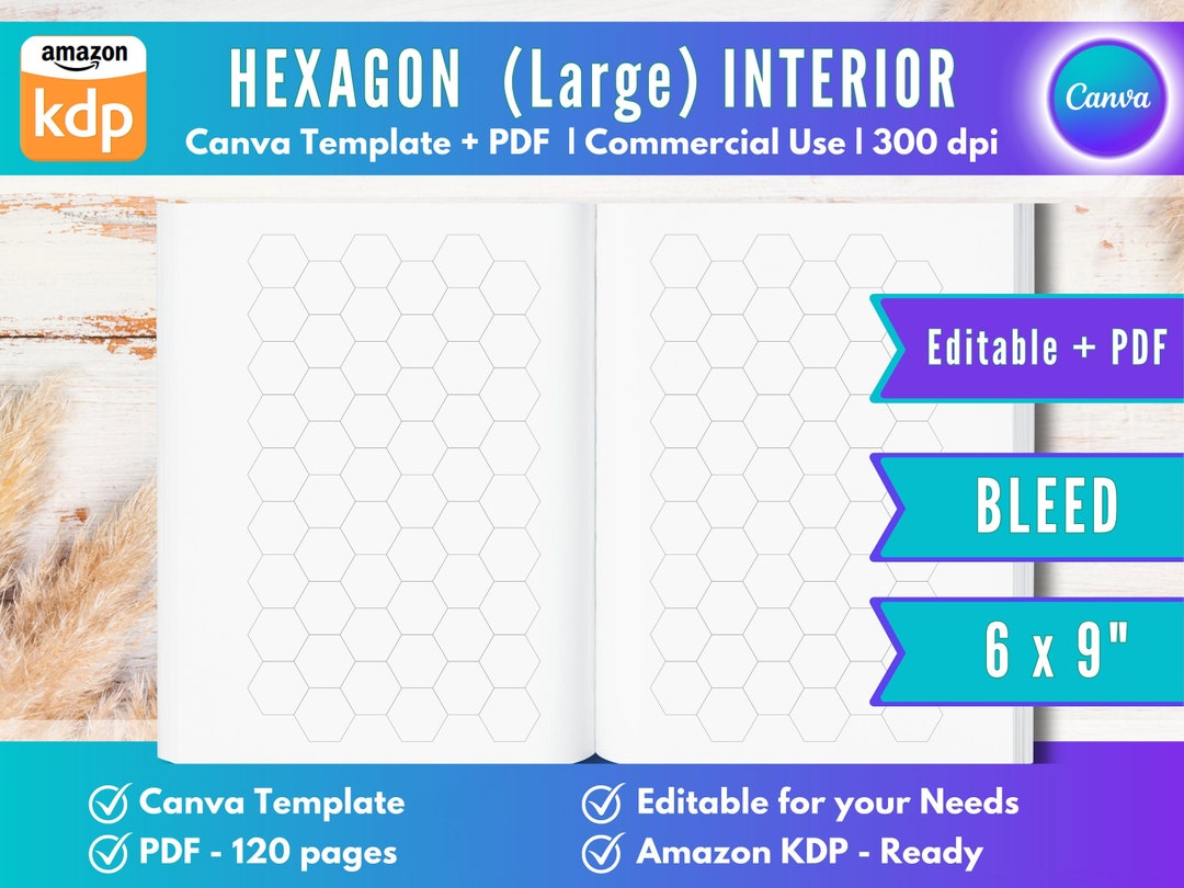 CANVA Editable KDP Interior Hexagon Paper large Pages 6x9 120 Pages ...