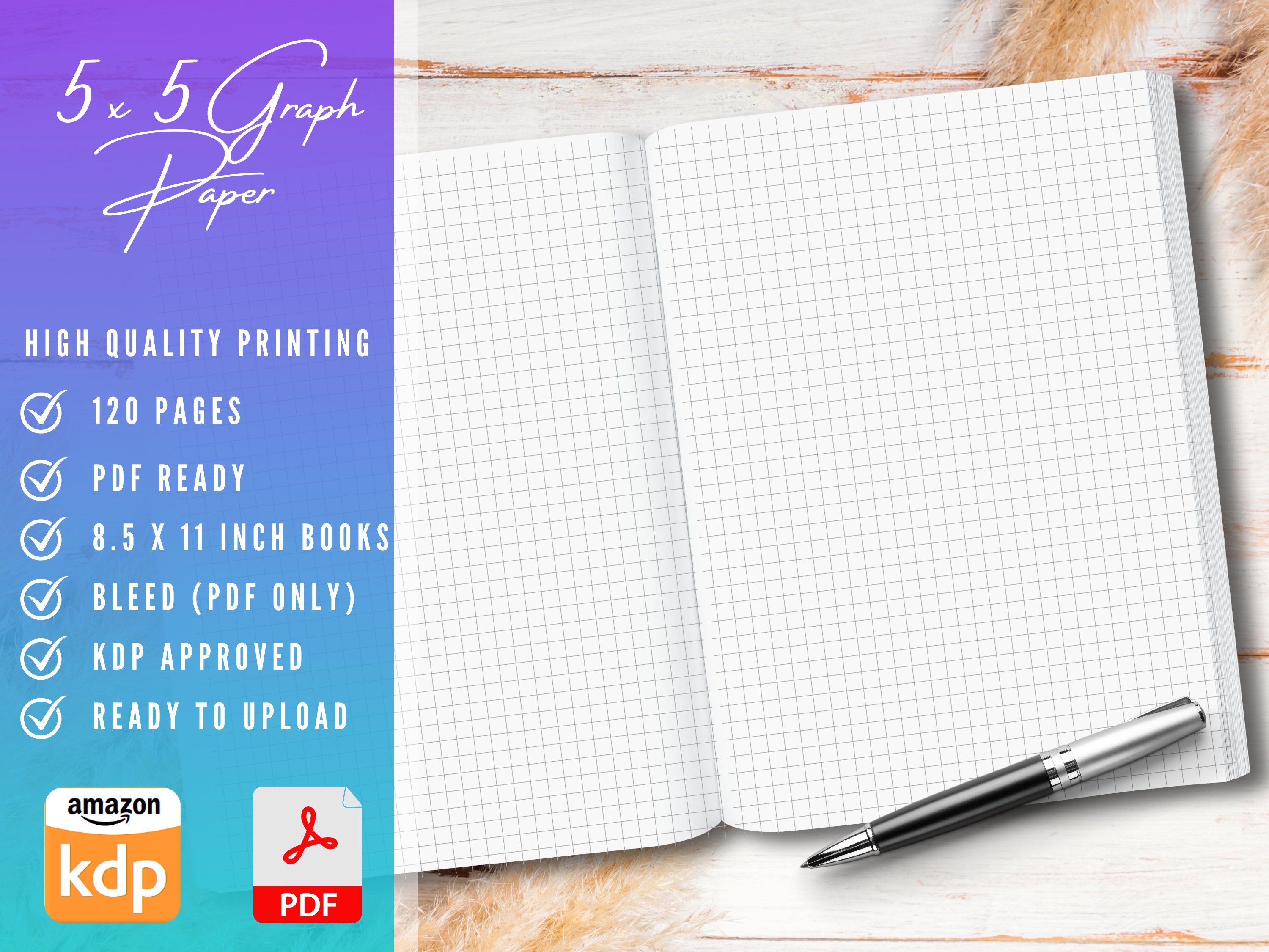 CANVA Editable KDP Interior Graph Paper 5x5 Pages 8.5x11 120 Pages ...