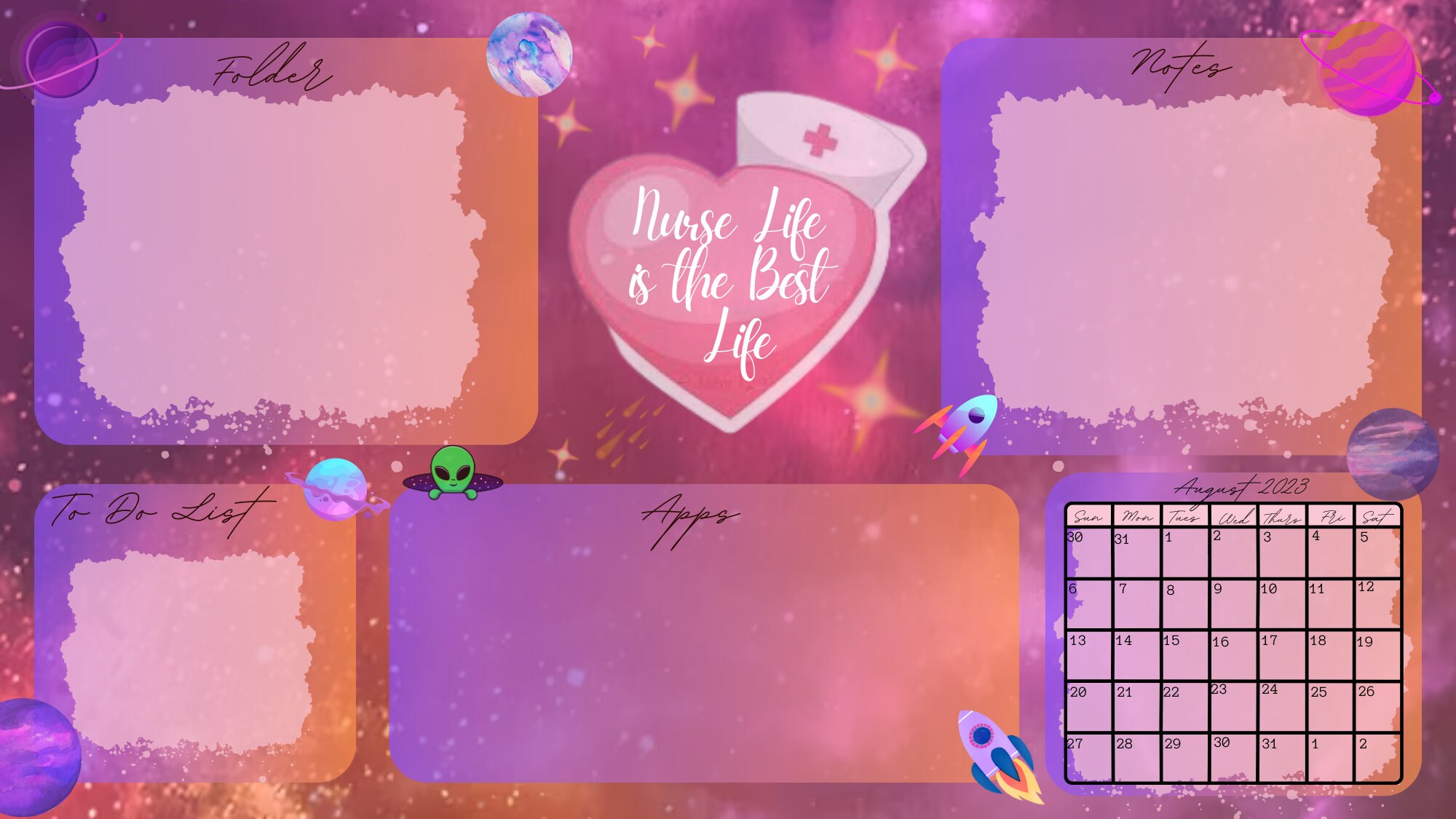 Desktop Organizer editable File August 2023-editable Pink Galaxy Theme ...