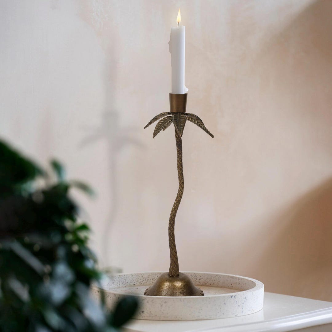 Brass Palm Tree Candle Stand Decorative Home Lighting Art Piece Pillar ...