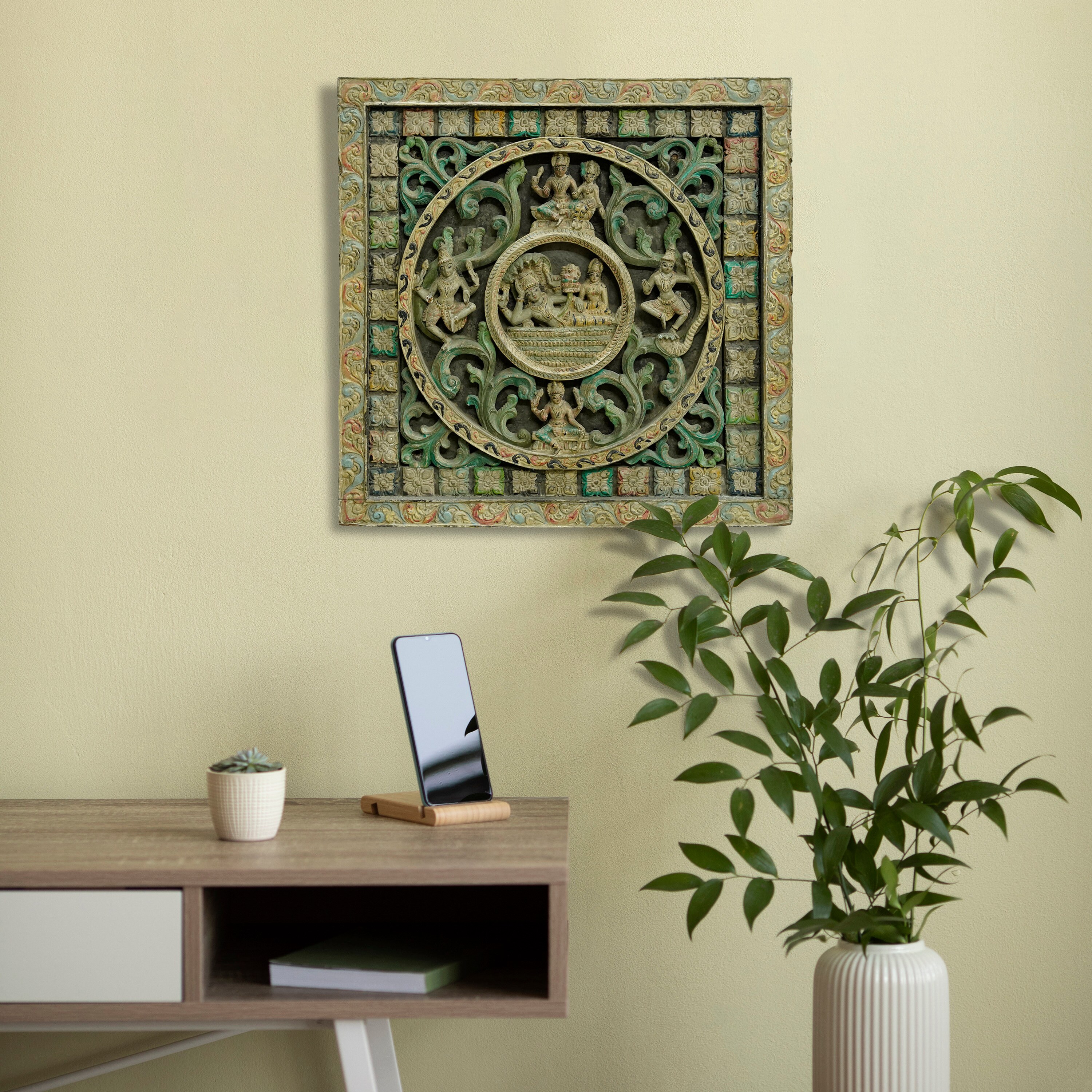 24.5 X 24.5 Inches Handmade Wood Panel Intricately Carved Vintage Wall ...
