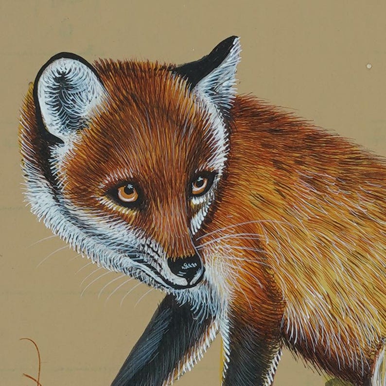 Handmade Miniature Painting Red Fox Wildlife Animal Hand-painted Art ...