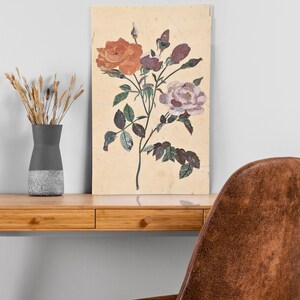 Stone Inlaid Marble Handmade Botanical Wall Art Rectangle Floral Rose ...