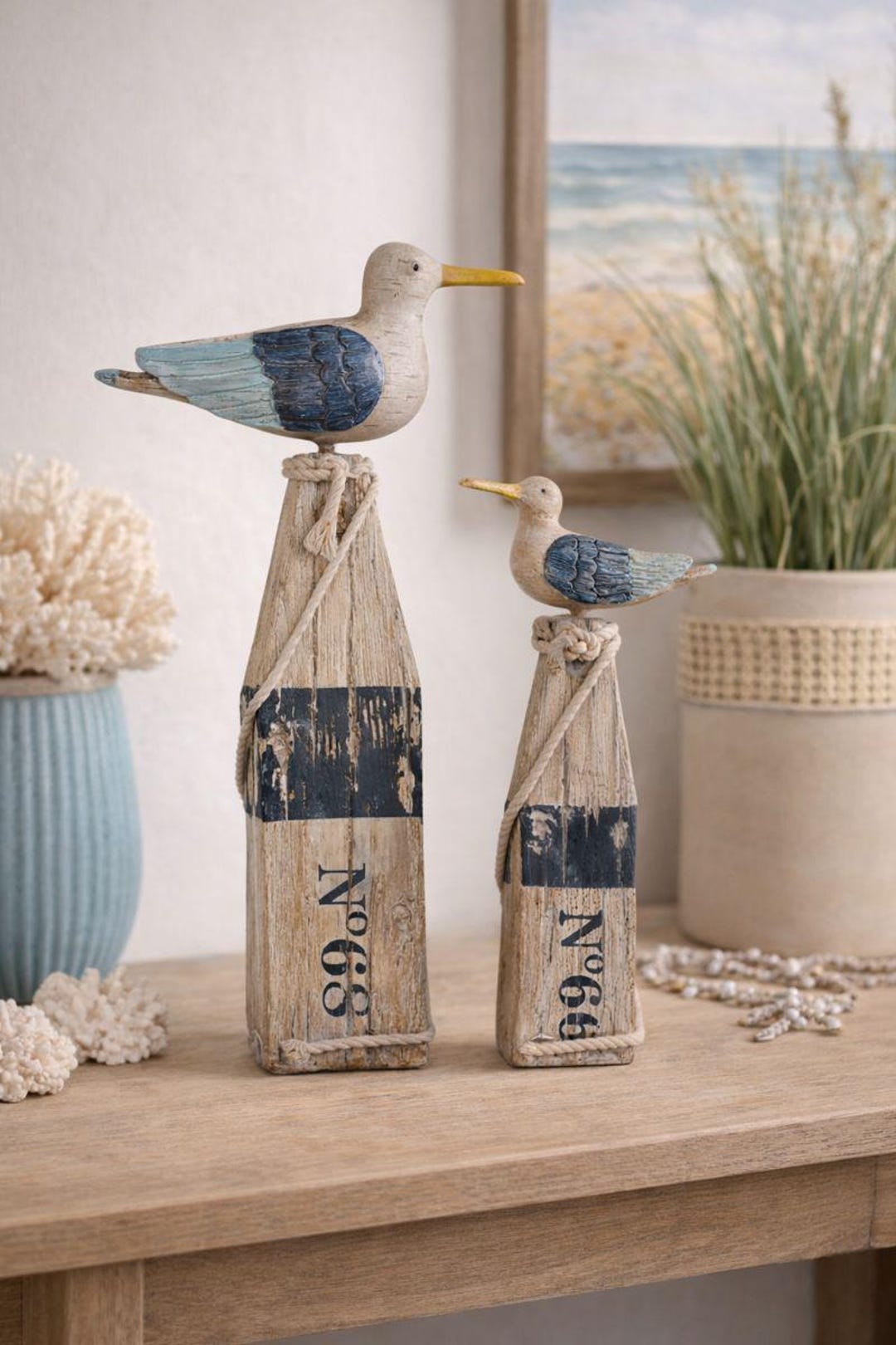 Vintage Coastal Resin Seagull Figurine Set, Nautical Bird Statues on ...