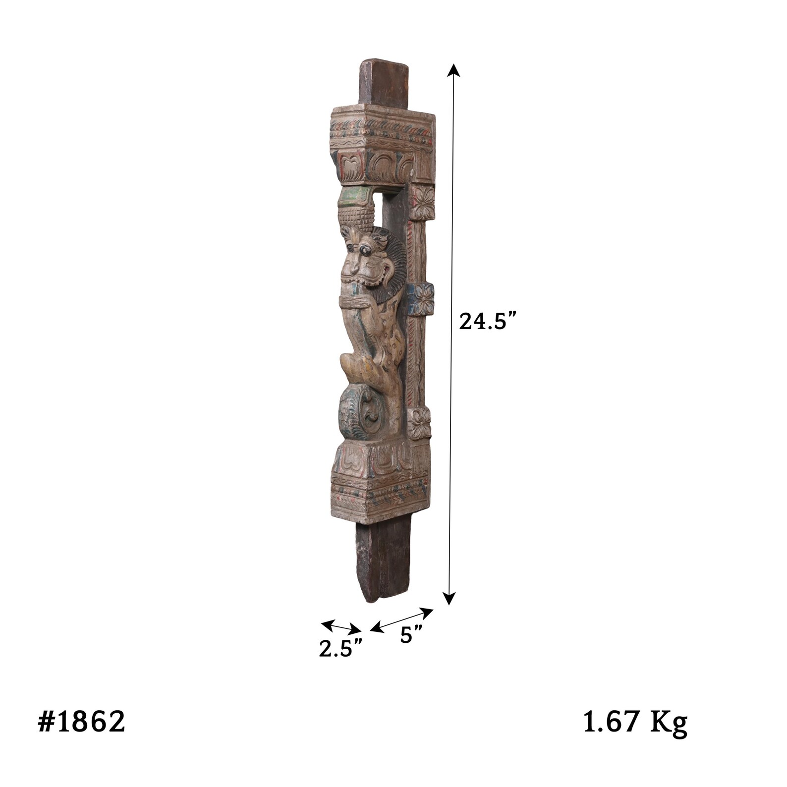 Vintage Wooden Wall Mount Bracket Decor Indian Hand Carved Yali ...