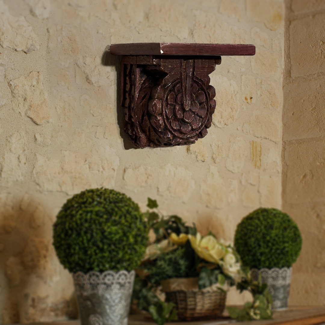 Vintage Wood Corbels Floral Carved Indian Handmade Wooden Wall Bracket ...