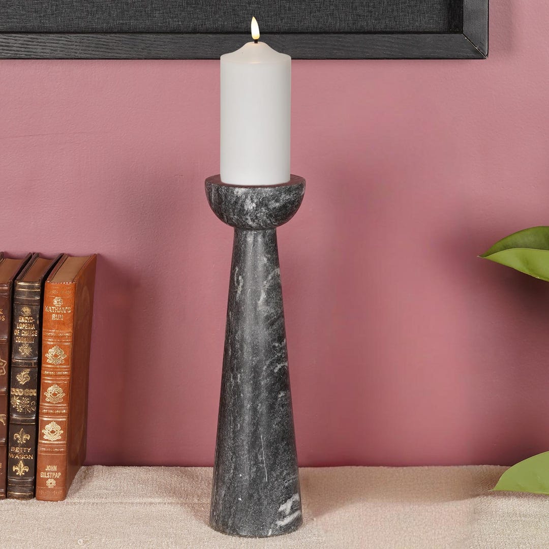 Sleek Black Marble Candle Stand Decorative Tea Light Home Lighting Art ...