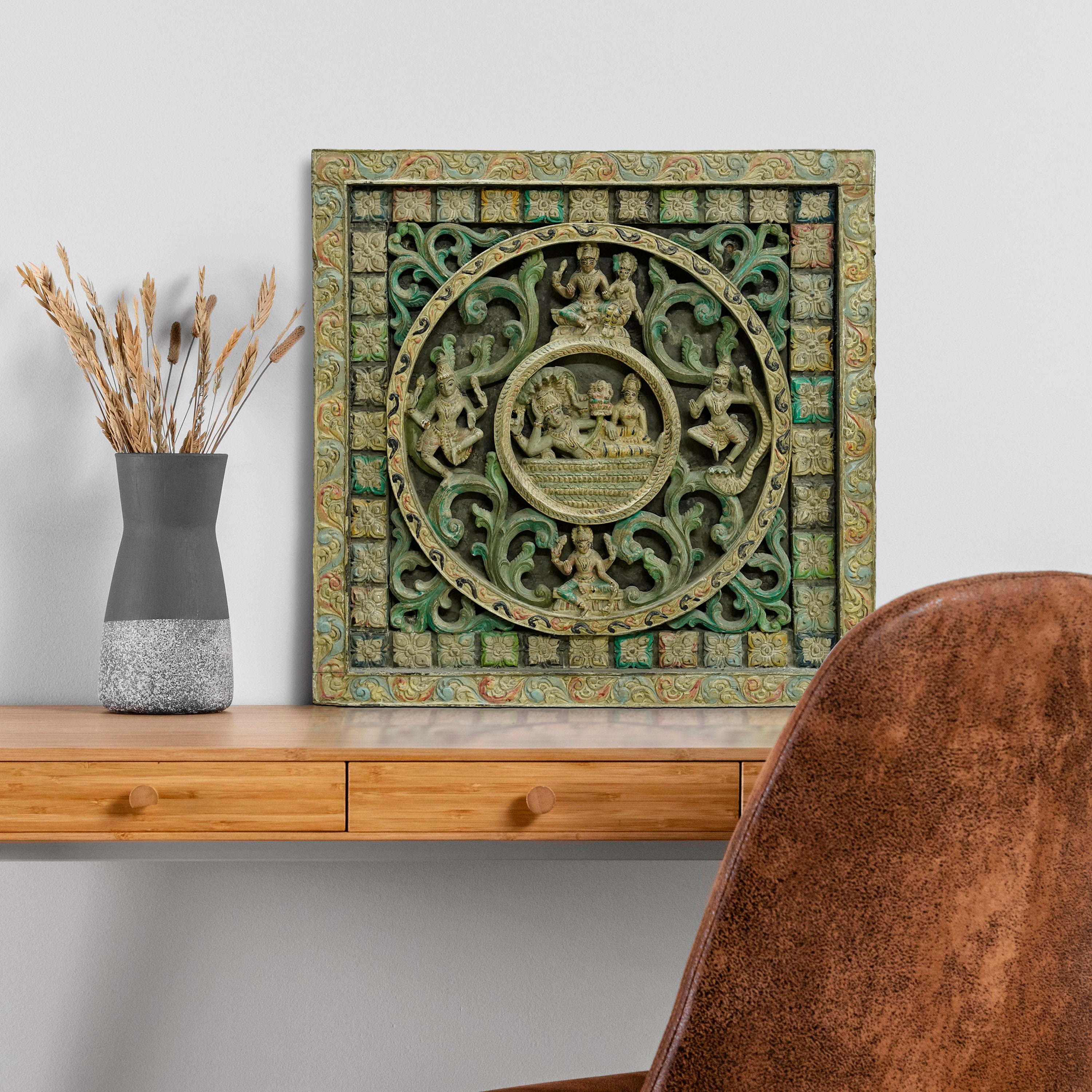 24.5 X 24.5 Inches Handmade Wood Panel Intricately Carved Vintage Wall ...