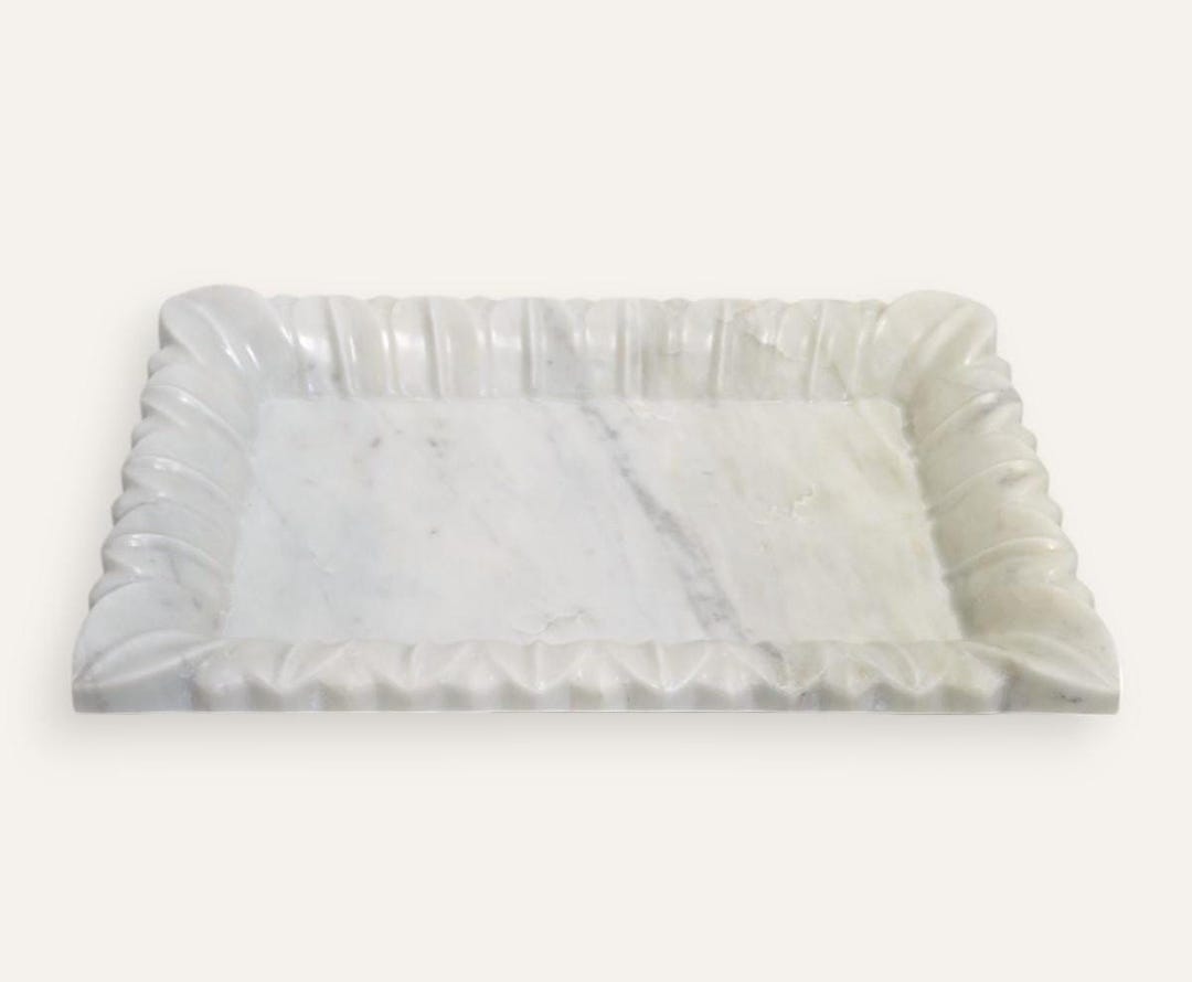 Handcrafted White Marble Rectangular Tray | 13x10 Inch Decorative ...