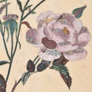 Stone Inlaid Marble Handmade Botanical Wall Art Rectangle Floral Rose ...