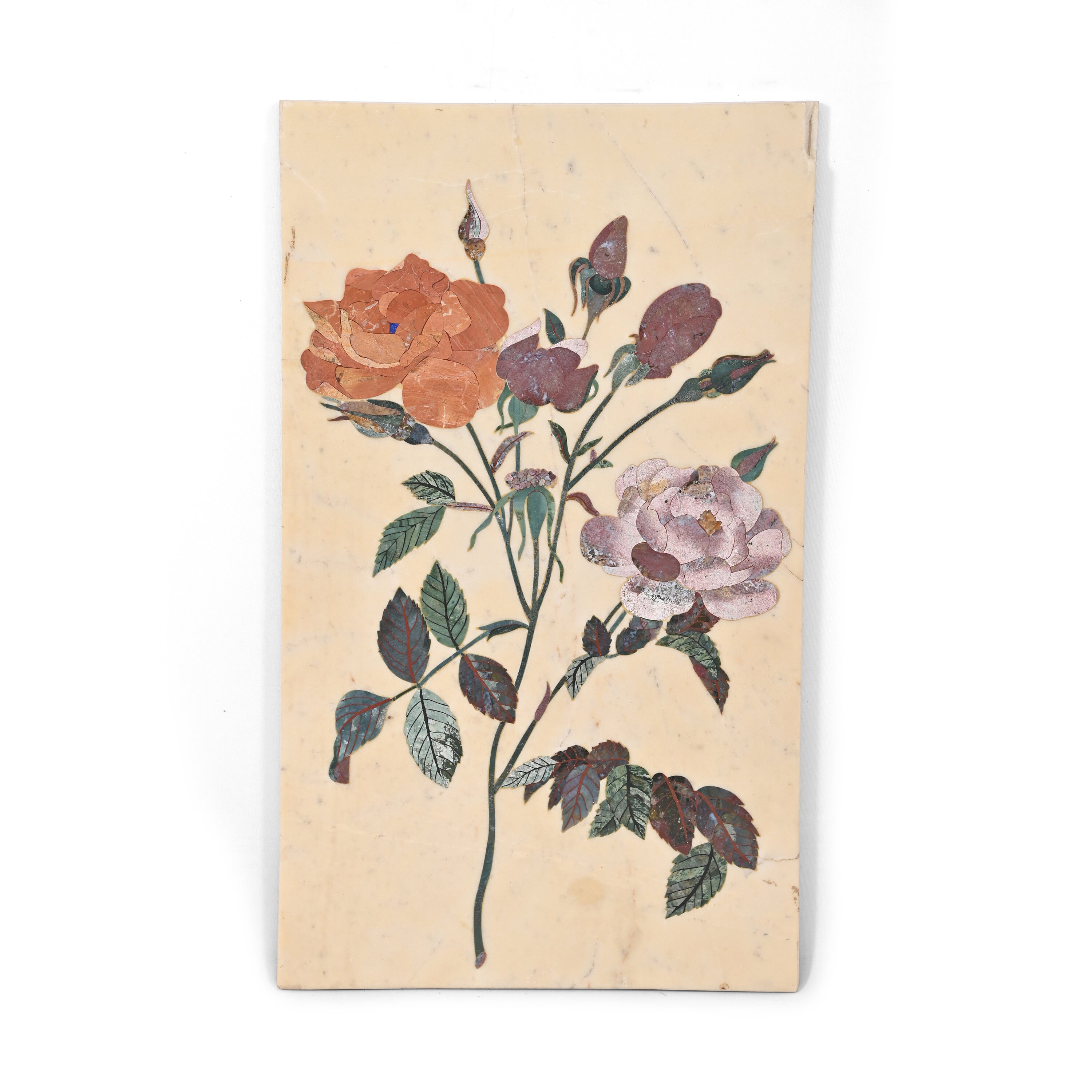Stone Inlaid Marble Handmade Botanical Wall Art Rectangle Floral Rose ...