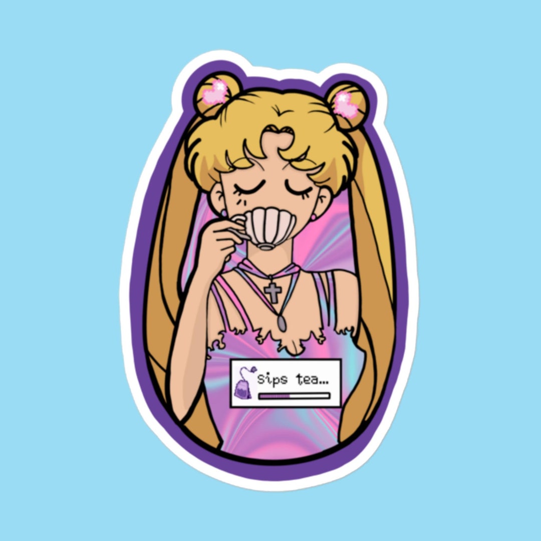 Vaporwave Sticker- Sips Tea; Sailor Moon Sticker - Etsy