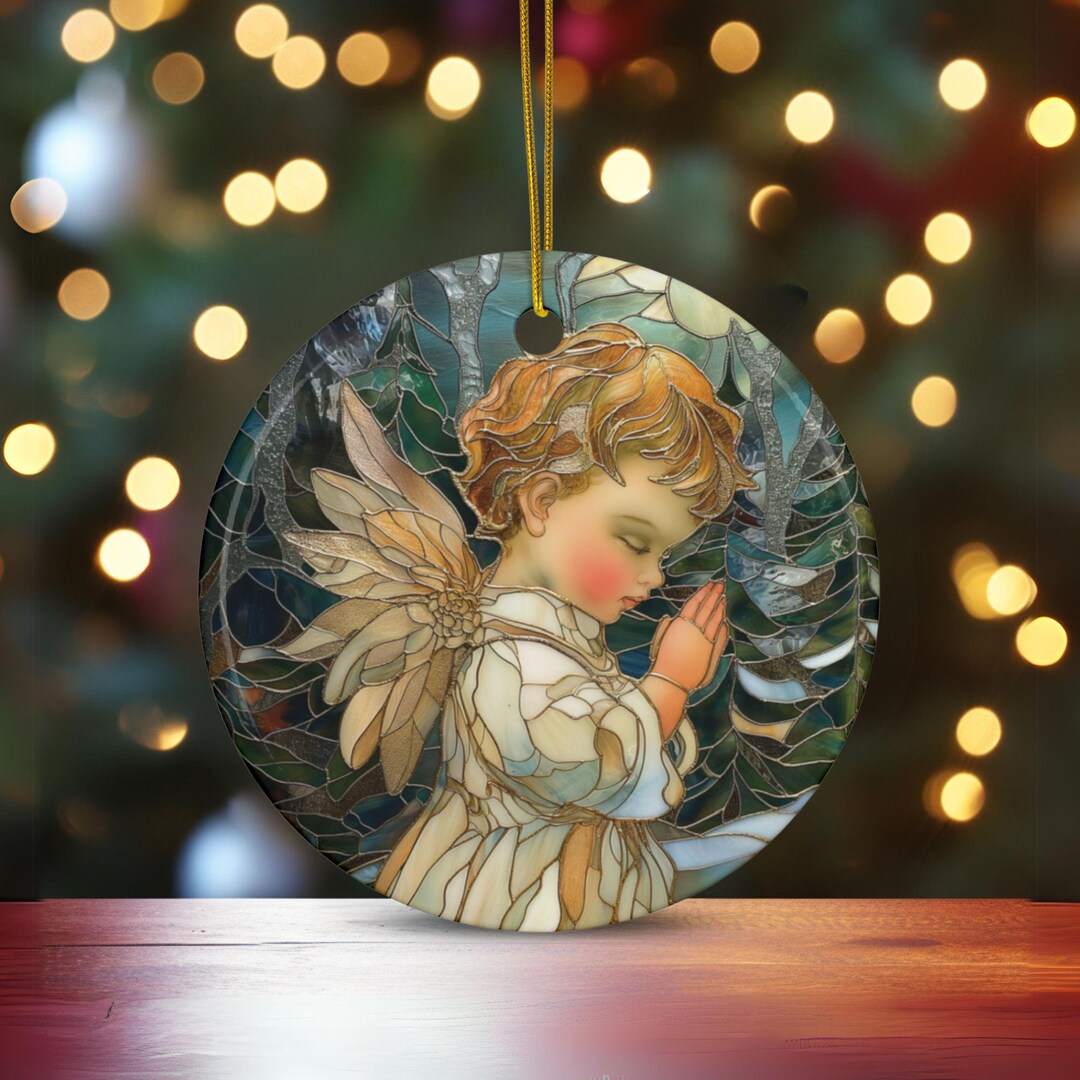 Angel Christmas Ornament Cherub Faux Stained Glass Holiday Ornament ...