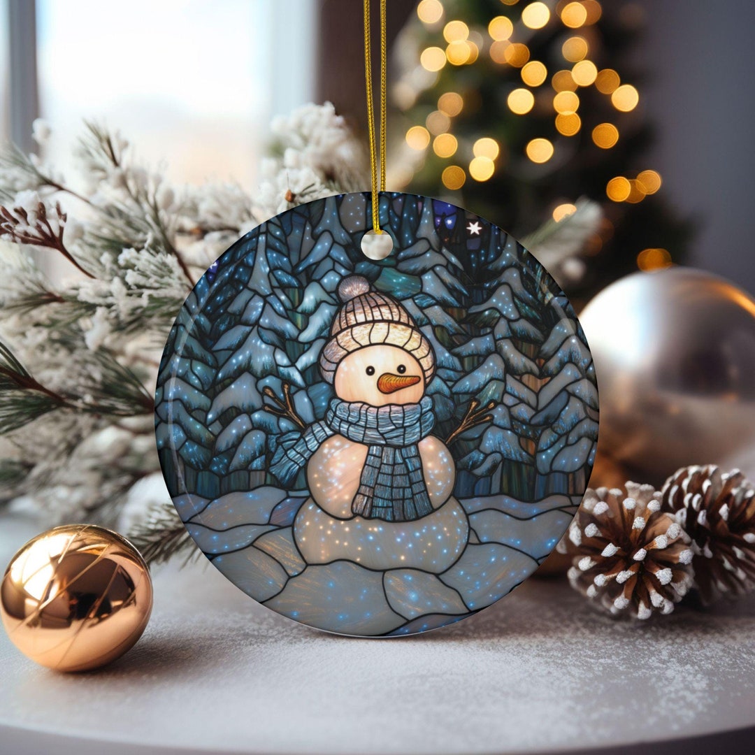 Snowman Christmas Ornament Blue Christmas Tree Decor Winter Wonderland ...