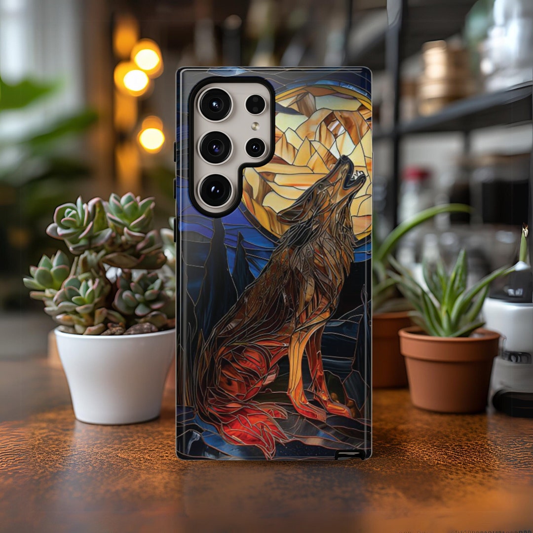 Wolf Full Moon Phone Case Faux Stained Glass Howling Wolf Cover Gift ...