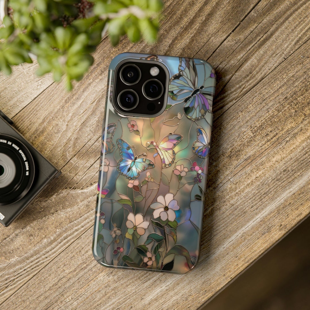 Butterfly Garden Phone Case Magsafe Compatible Faux Stained-glass Cover ...