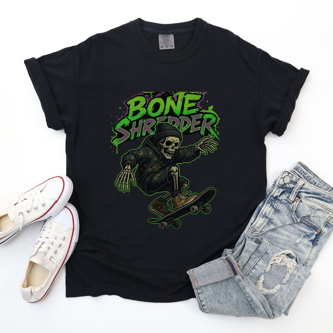 Skater Skeleton Bone Shredder Shirt Halloween Skate Comfort Colors T ...