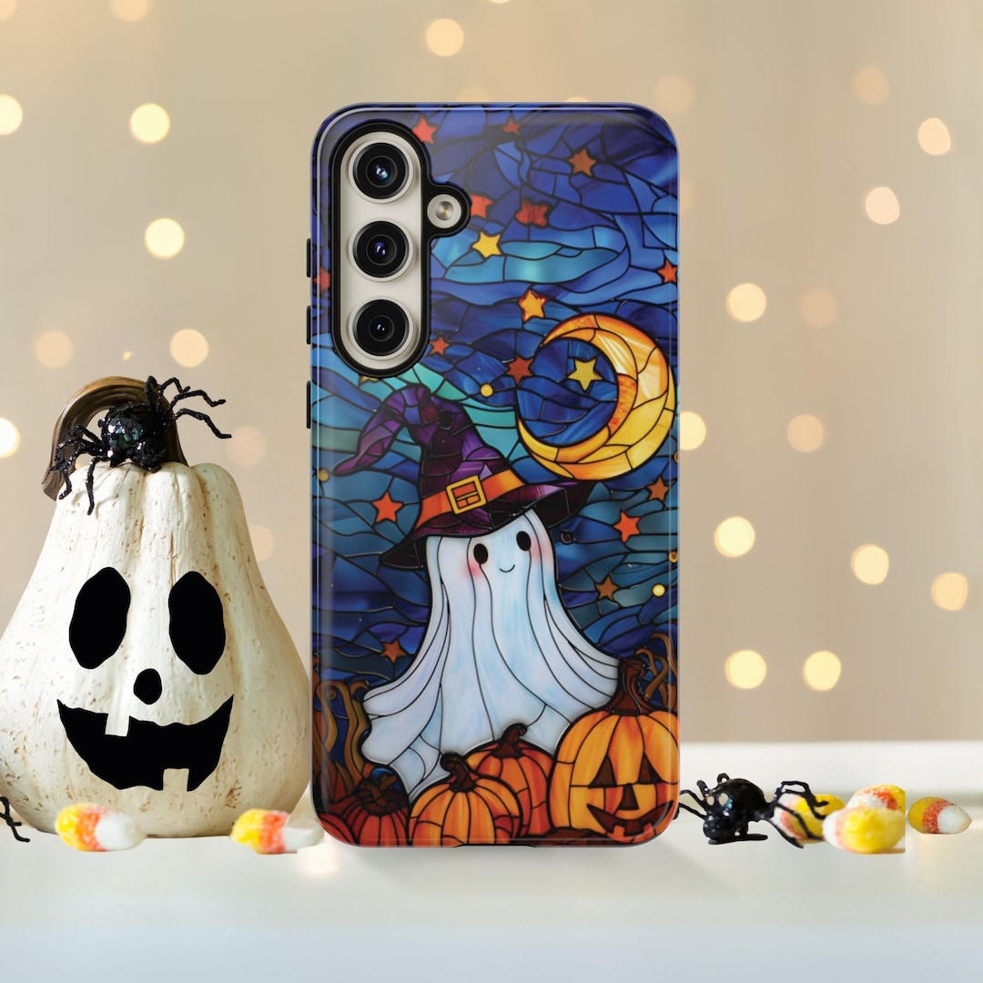 Halloween Phone Case Witchy Ghost Faux Stained Glass Cover Spooky Phone ...