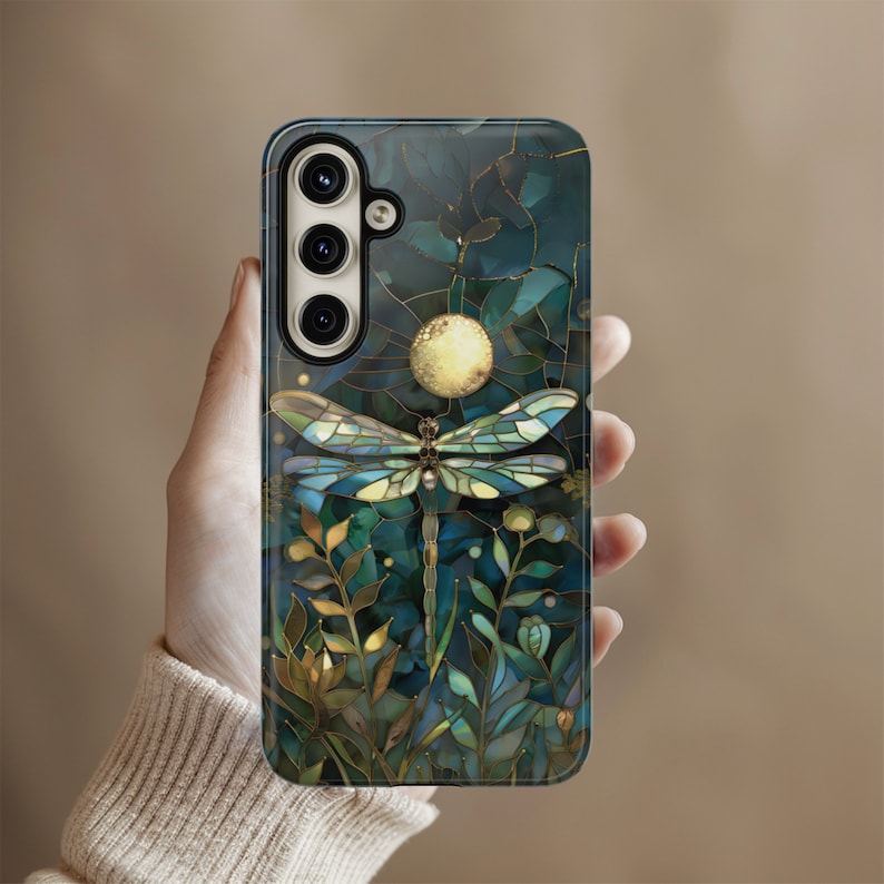 Cottagecore Phone Case Celestial Dragonfly Faux Stained Glass Cover ...