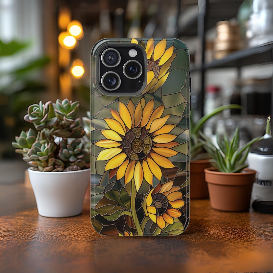 Sunflowers Magsafe Compatible Phone Case Faux Stained Glass Sunflower ...