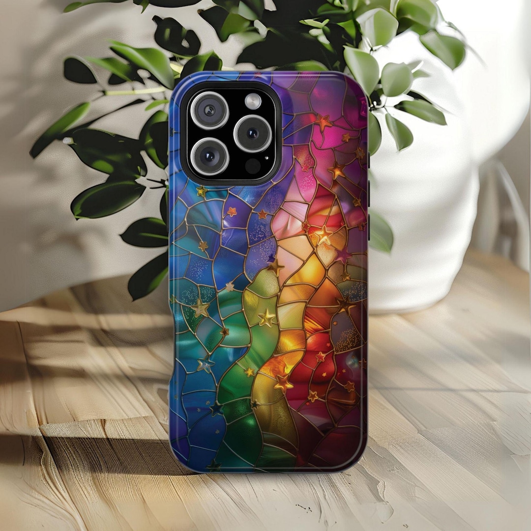 Rainbow Stars Magsafe Compatible Phone Case Faux Stained Glass Pride ...