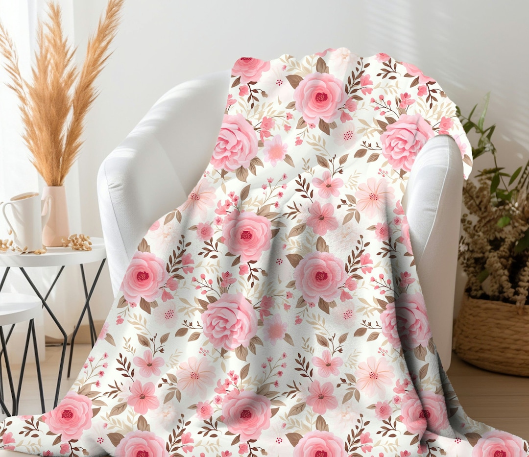 Floral Throw Blanket Pink Rose Blanket, Botanical Throw Blanket Gift ...