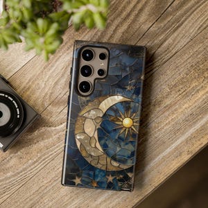 Moon Sun Stars Phone Case Celestial Faux Stained Glass, Cosmic Space ...