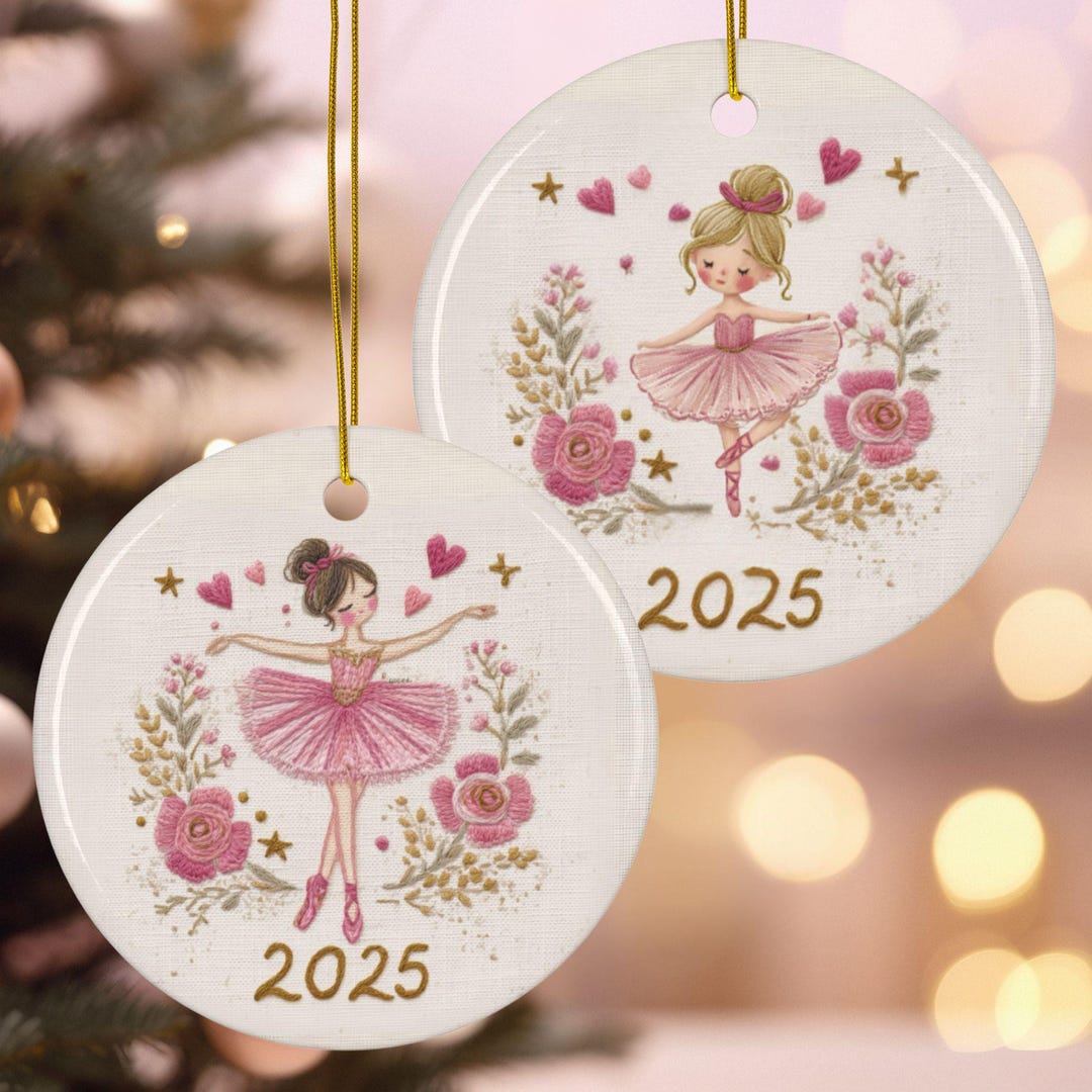 Ballerina Ornament Ballet Recital Faux Embroidery Keepsake 2025 Ceramic ...