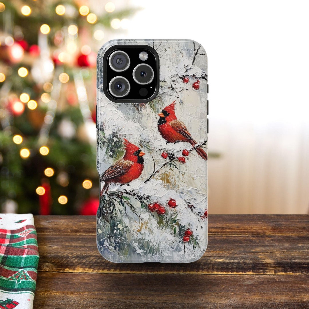 Cardinal Christmas Magsafe Compatible Phone Case Winter Red Bird and ...