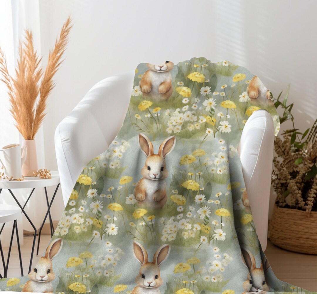 Spring Bunny Throw Blanket Floral Easter Bunny Blanket Spring Home ...