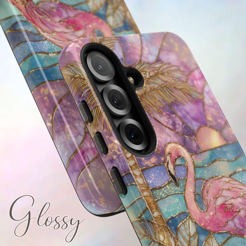Pink Flamingo Phone Case, Tropical Beach Phone Case, Faux Stained Glass ...
