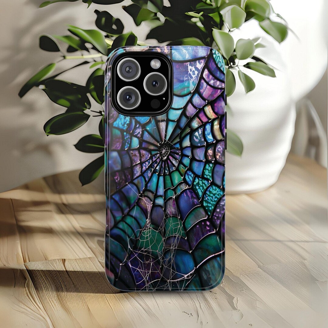 Spiderweb Phone Case Faux Stained Glass Halloween Pastel Cobweb Phone ...