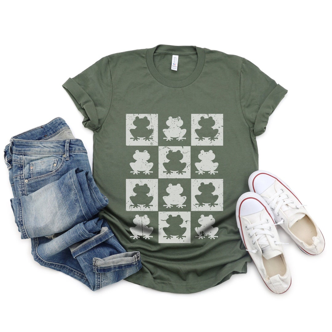 Cute Frog Shirt Cottagecore T-shirt Retro Checkered T Shirt ...